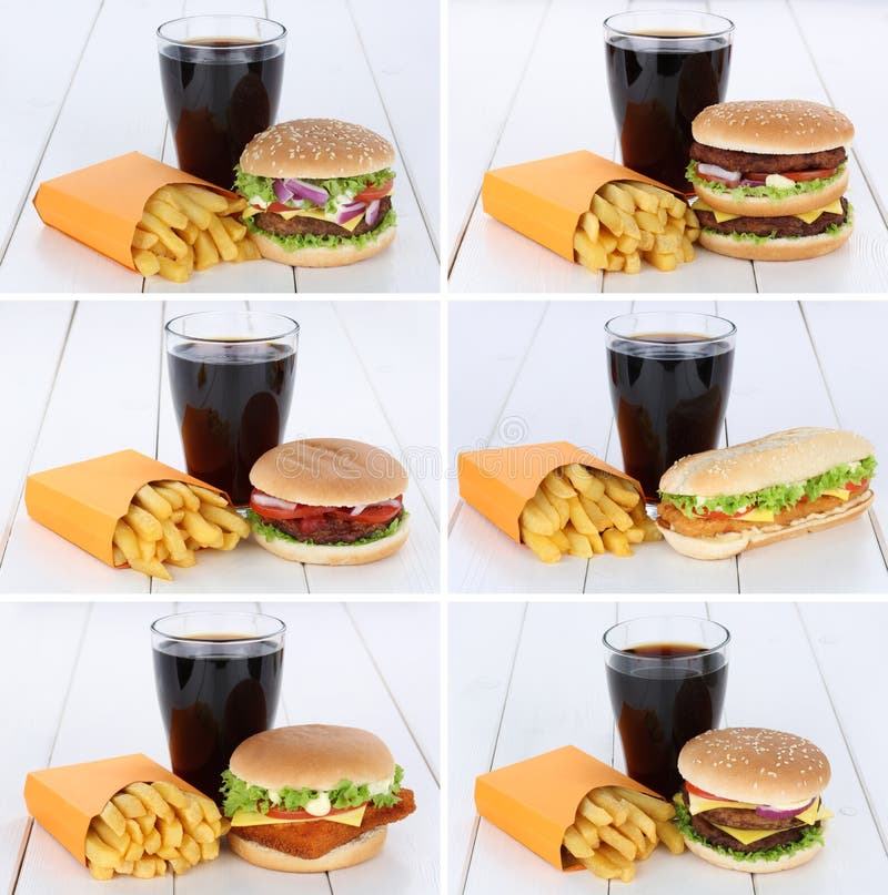 Hamburger Collection Set Cheeseburger And Fries Menu Meal Combo Stock ...