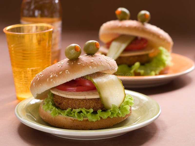 Fun Frog Hamburger with with Vegetables for Kids Stock Photo - Image of ...