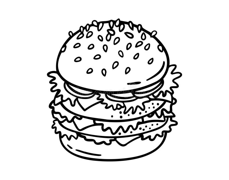 Hamburger Doodle Icon, Burger Hand Drawn Sign. Outline Hamburger ...