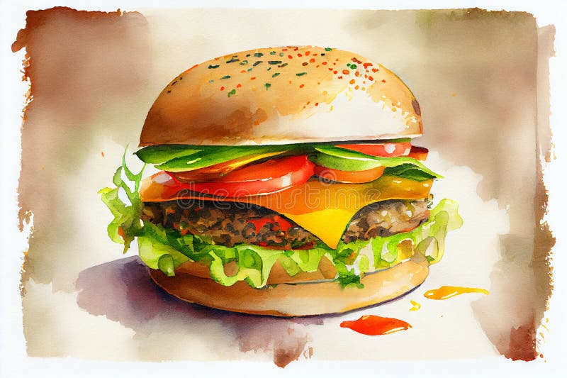 Hamburger Drawing with Bit of Watercolour Stock Illustration ...