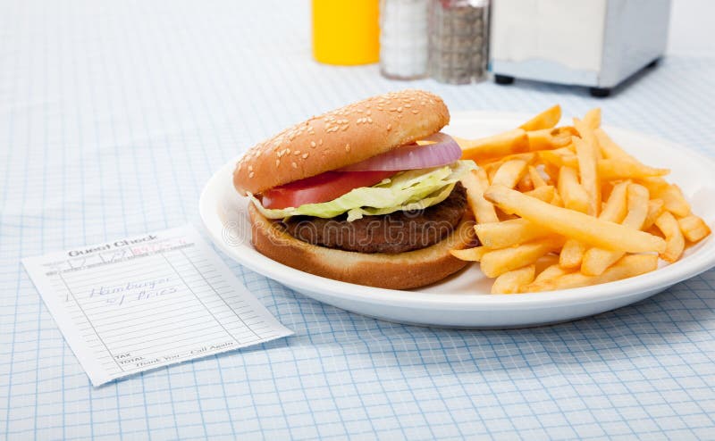 Hamburger and French Fries Diner Set-up Stock Image - Image of ...