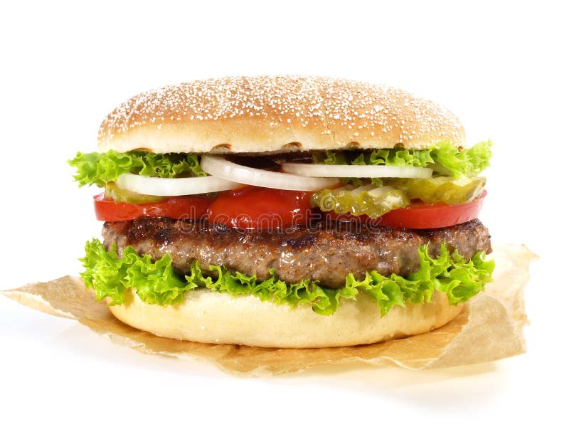 Hamburger with Grilled Bun - Fast Food on White Background Stock Image ...