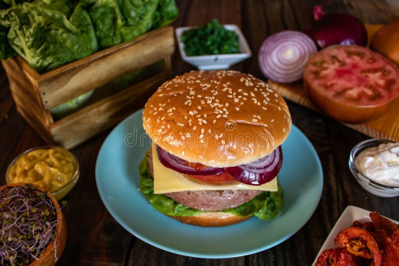 Hamburger and Ingredients in Composition Stock Image - Image of cuisine ...