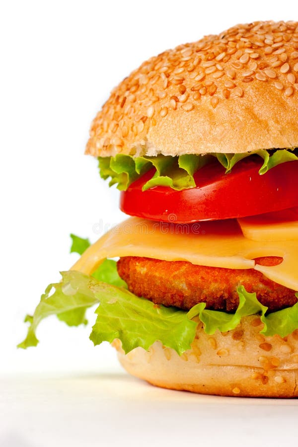 Hamburger Isolated on White. Stock Photo - Image of cheese ...