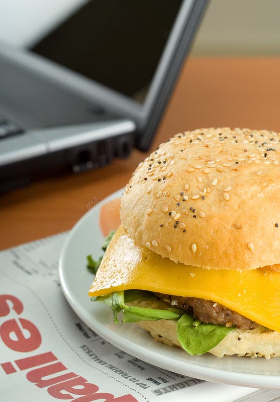 Hamburger and laptop stock photo. Image of sesame, laptop - 7472702