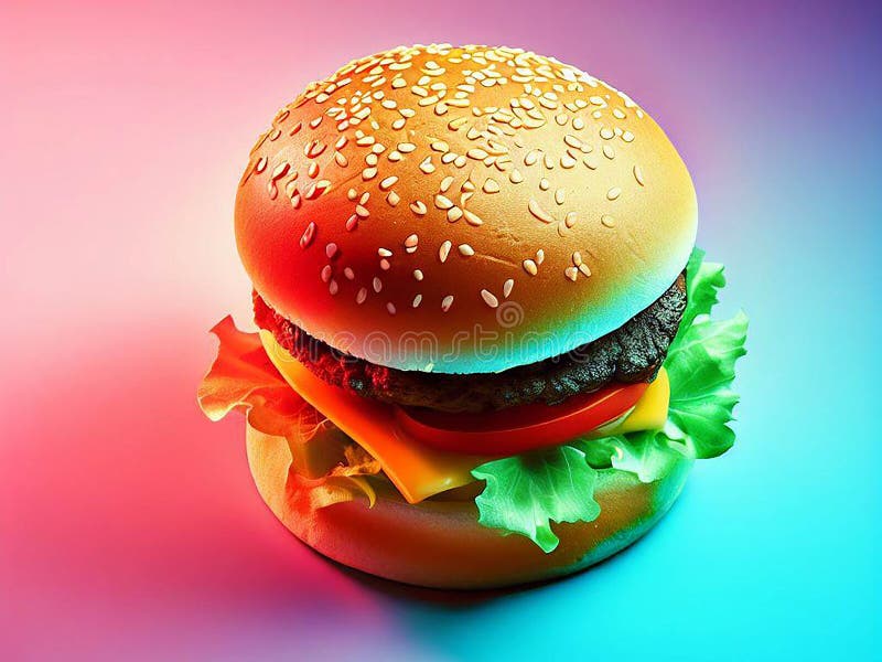 Hamburger Rendered in Icon Style Isometric on Colorful Background Stock ...