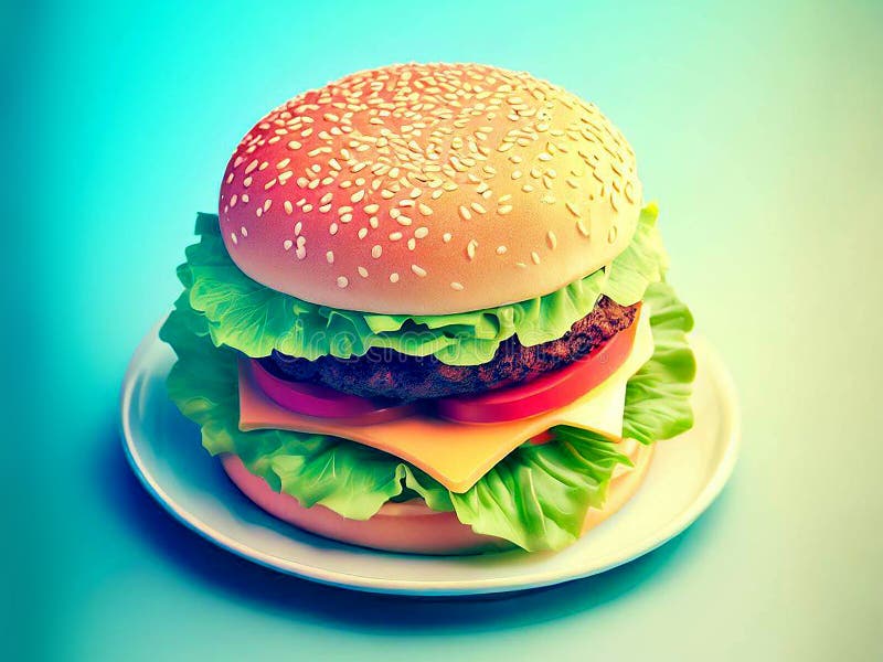 Hamburger Rendered in Icon Style Isometric on Colorful Background Stock ...