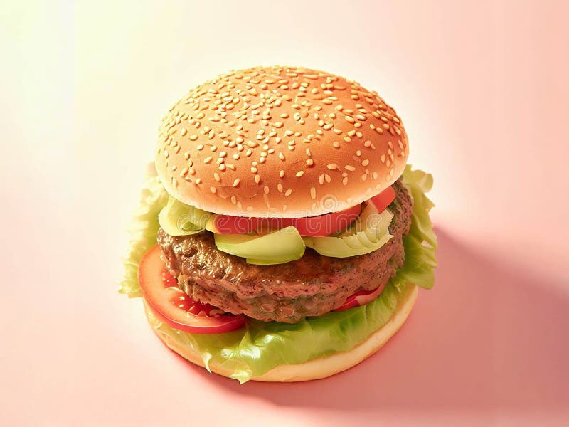 Hamburger Rendered in Icon Style Isometric on Colorful Background Stock Illustration ...