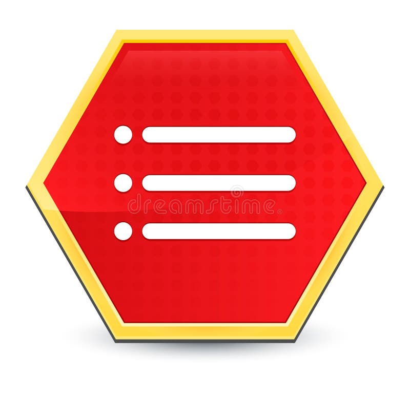 Hamburger Menu Bar Icon Abstract Red Hexagon Button Bright Yellow Frame ...