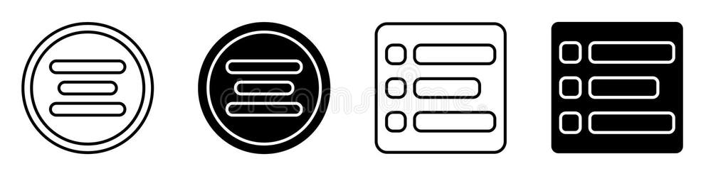 Hamburger Menu Icons Versions Set in Black Flat and Line Style Stock ...