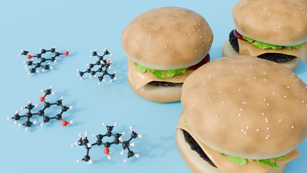 A Hamburger with Molecular Structure of BHA and BHT Stock Illustration ...