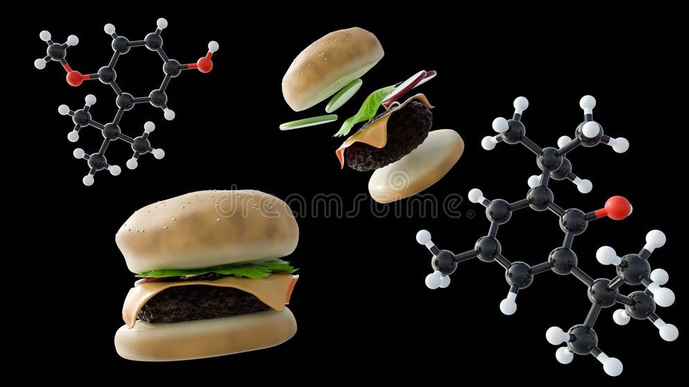 A Hamburger with Molecular Structure of BHA and BHT Stock Illustration ...