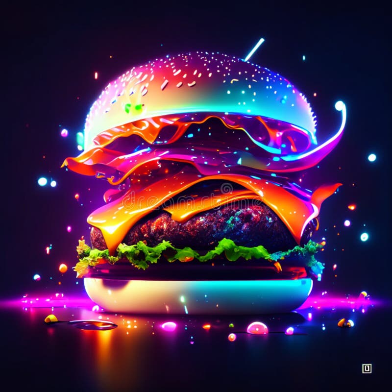 Hamburger with Neon Light Effect. 3d Vector Illustration Stock ...