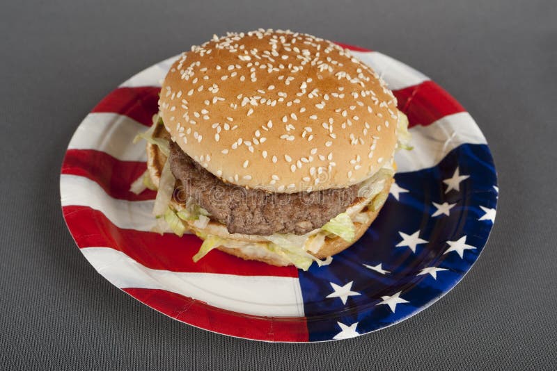 Hamburger on Paper Plate America Style Stock Photo - Image of america ...