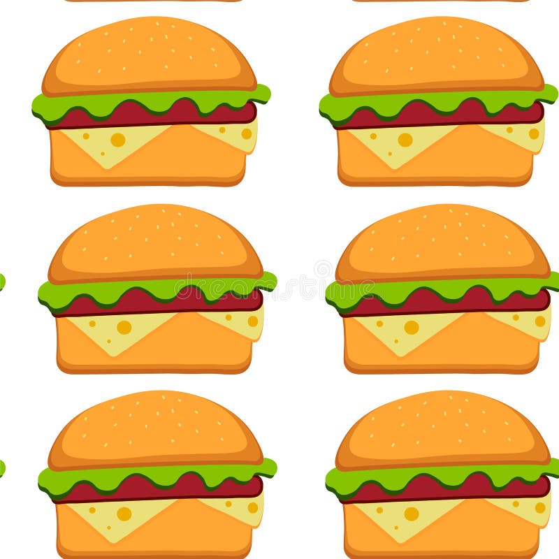 Hamburger Pattern Vector Illustration in Flat Style. Fast Food Seamless ...
