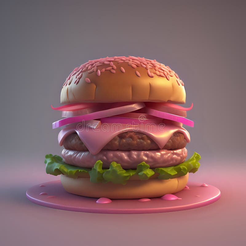 Hamburger with Pink Coloring - Generated by Ai Stock Illustration ...