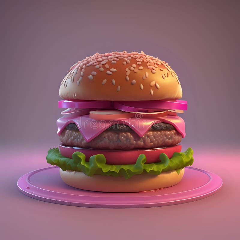 Hamburger with Pink Coloring - Generated by Ai Stock Illustration ...