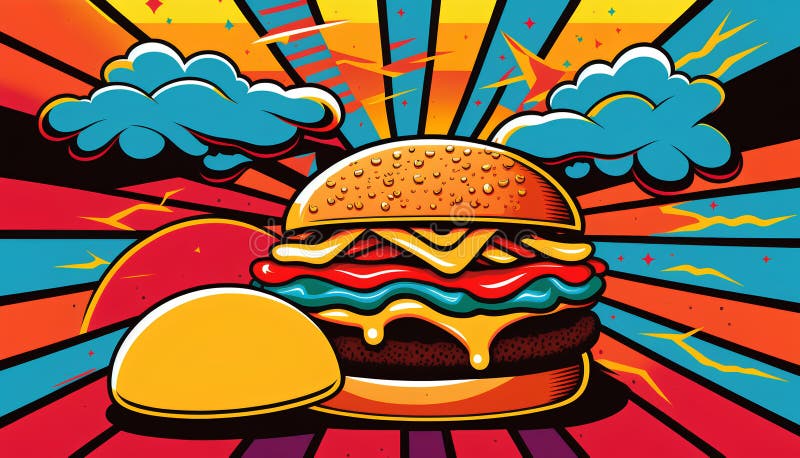 Hamburger in Pop Art Retro Comic Style. Vector Illustration Stock ...