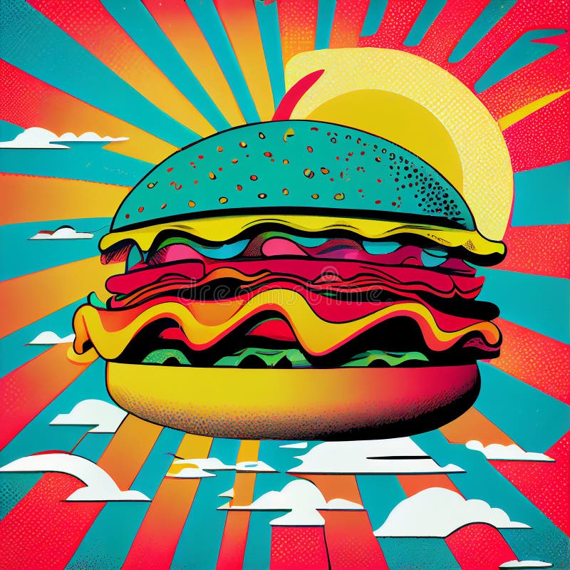 Hamburger on a Poster in the Style of Pop Art Stock Illustration ...
