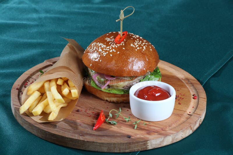 Hamburger in a Restaurant Serving Stock Photo - Image of beef, snack ...