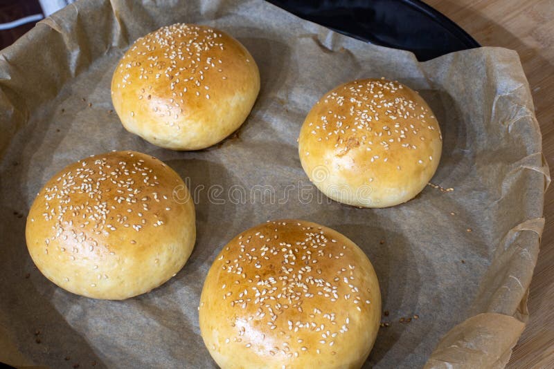 Hamburger Roll. Burger Rolls on Protvin. Ready-made Round Rolls with ...