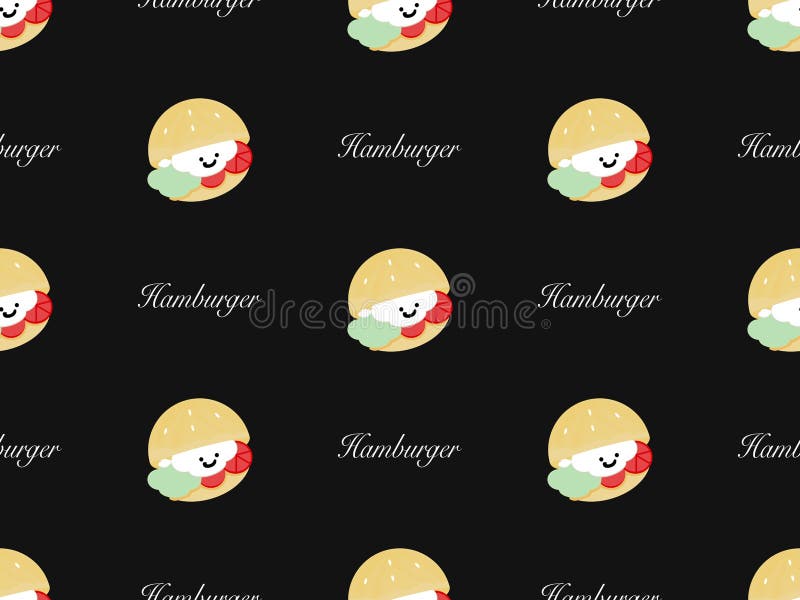 Hamburger Seamless Pattern on Black Background Stock Illustration ...
