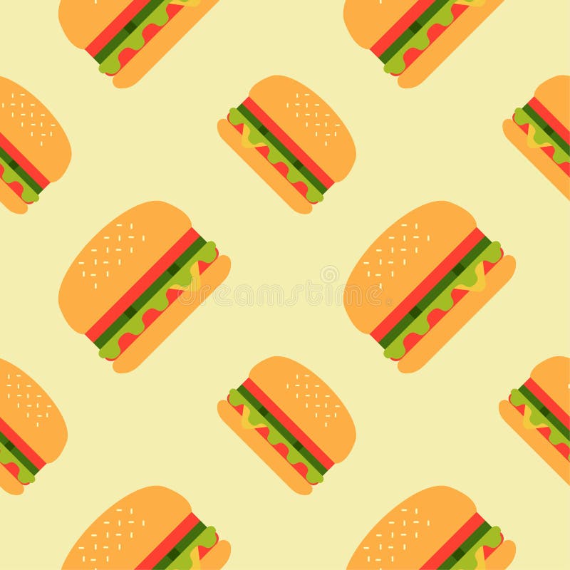 Hamburger Seamless Pattern. Burger Flat Design Vector Illustration ...