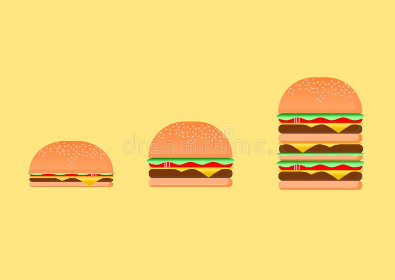 Hamburger Small To Big Size Easy Food Stock Illustration - Illustration ...