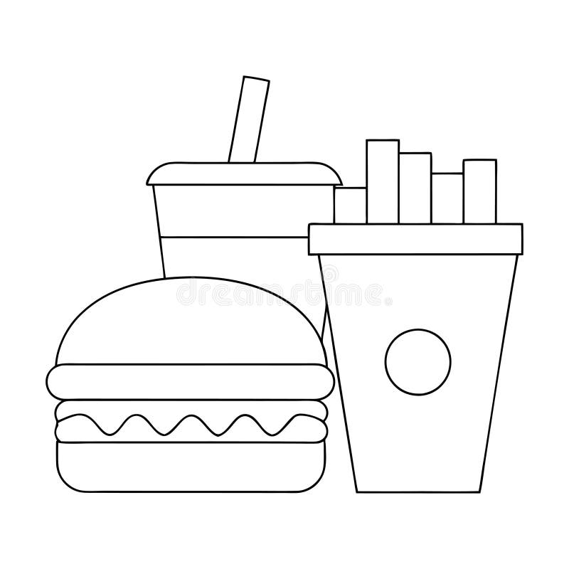 Hamburger, Soft Drink, and French Fries Fast Food Icon Vector Line Art ... Hamburger, Soft Drink, and French Fries Fast Food Icon Vector Line Art ...