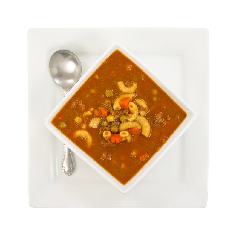 Hamburger Soup in Square Bowl with Spoon Stock Image - Image of brown ...
