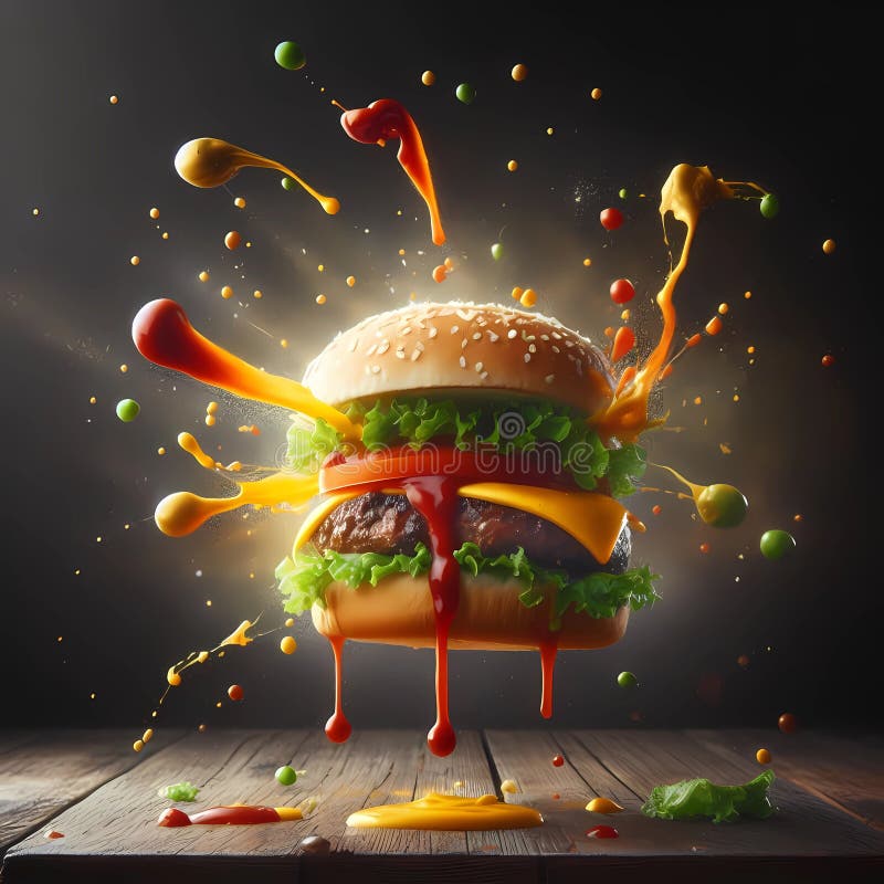 Hamburger splash! stock illustration. Illustration of burger - 293365616