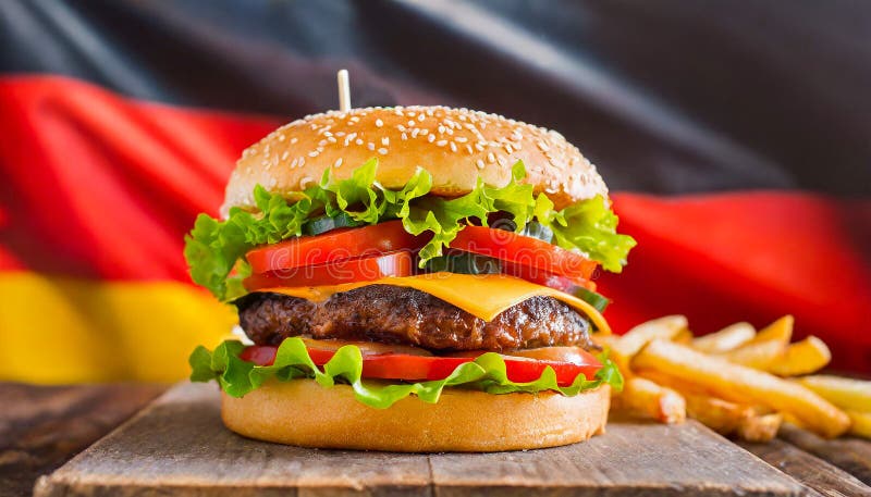 Hamburger on a Table in Front of German Flag. Stock Illustration ...