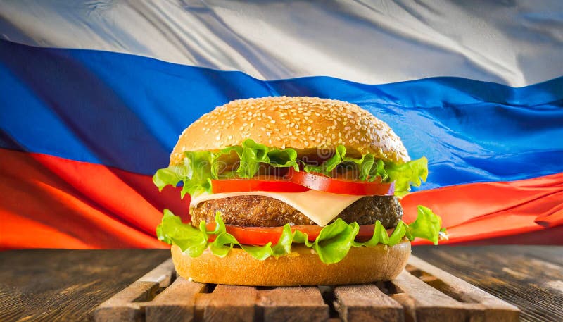 Hamburger on a Table in Front of Russian Flag. Stock Illustration ...