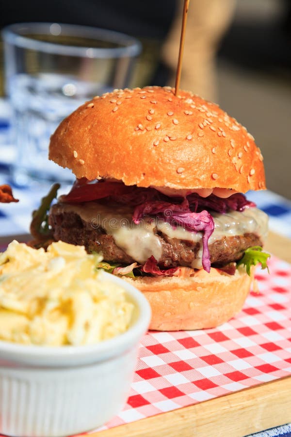 Hamburger at the Traditional Restaurant Stock Photo - Image of plate ...