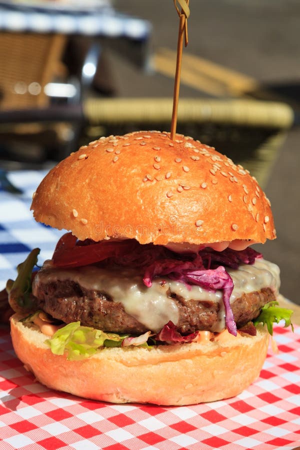 Hamburger at the Traditional Restaurant Stock Photo - Image of ...