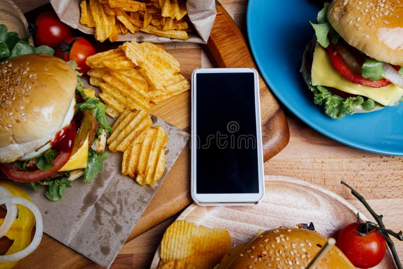 Hamburger - Use Mobile Phone Take a Photo Stock Image - Image of dinner ...