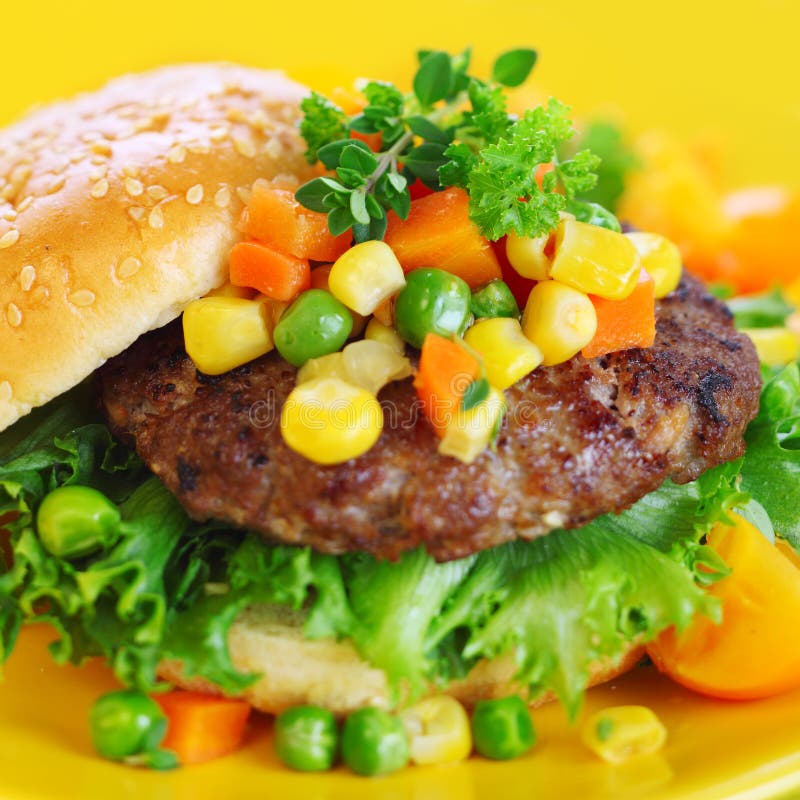 Hamburger with vegetables stock image. Image of dinner - 18590741