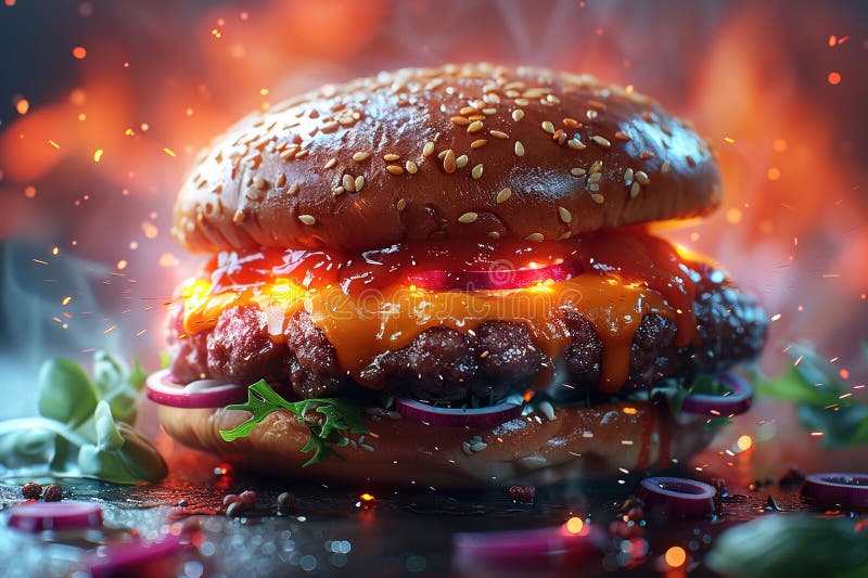 Hamburger in Virtual Menu of Restaurant, Modern Technology of Business ...