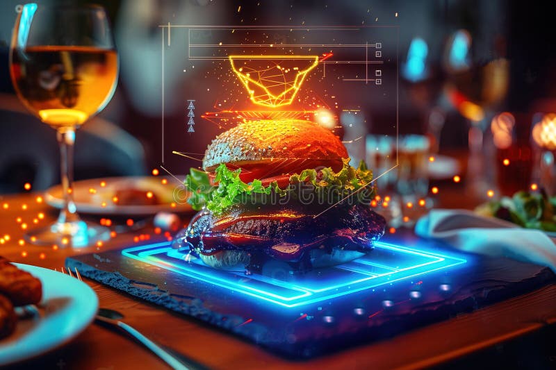 Hamburger in Virtual Menu of Restaurant, Modern Technology of Business ...