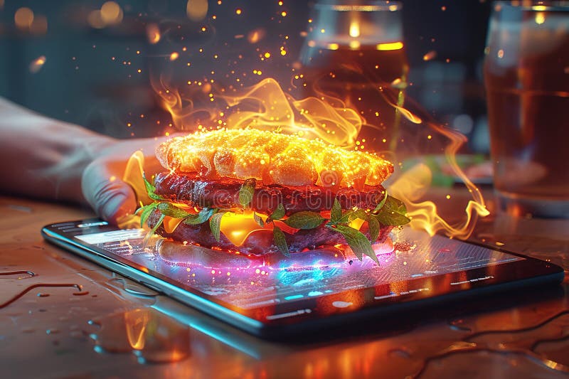 Hamburger in Virtual Menu of Restaurant, Modern Technology of Business ...