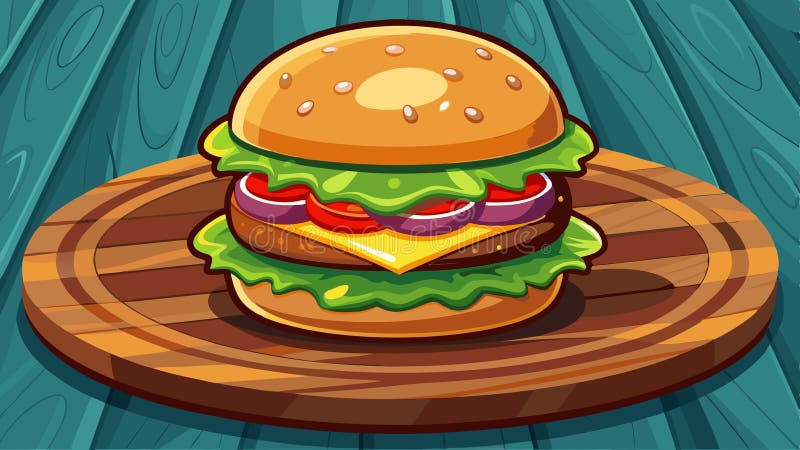 Hamburger on a Wooden Plate Stock Vector - Illustration of bacon ...