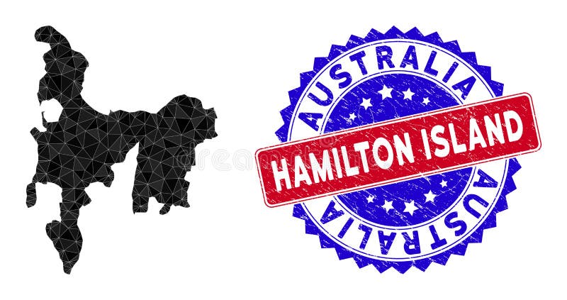 Hamilton Island Map Polygonal Mesh and Distress Bicolor Watermark Stock ...