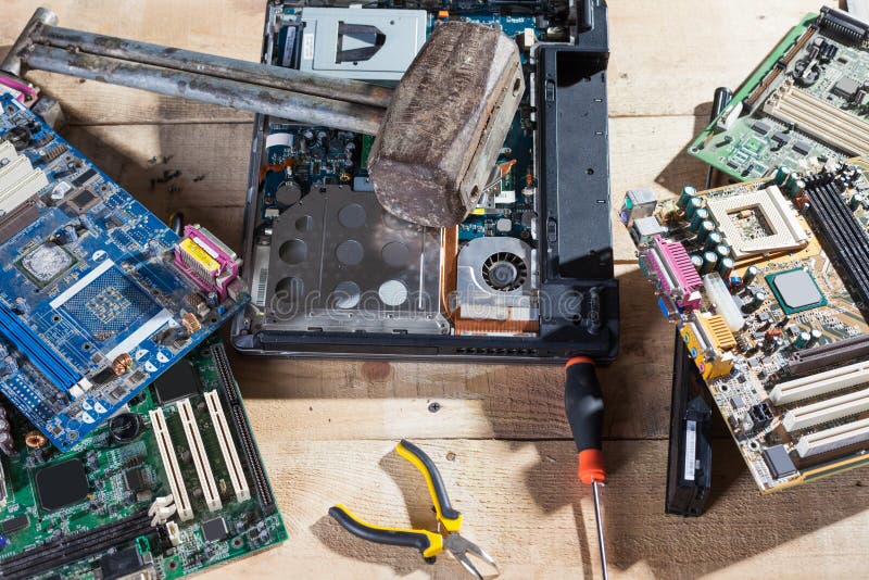 Hammer Against Computer Electronic Components Stock Photo - Image of ...