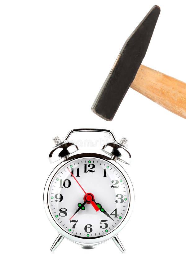 Alarm clock and hammer stock image. Image of frustration - 37845823