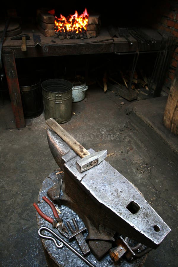 Blacksmith at Work in Anvil Stock Image - Image of hammer, occupation ...