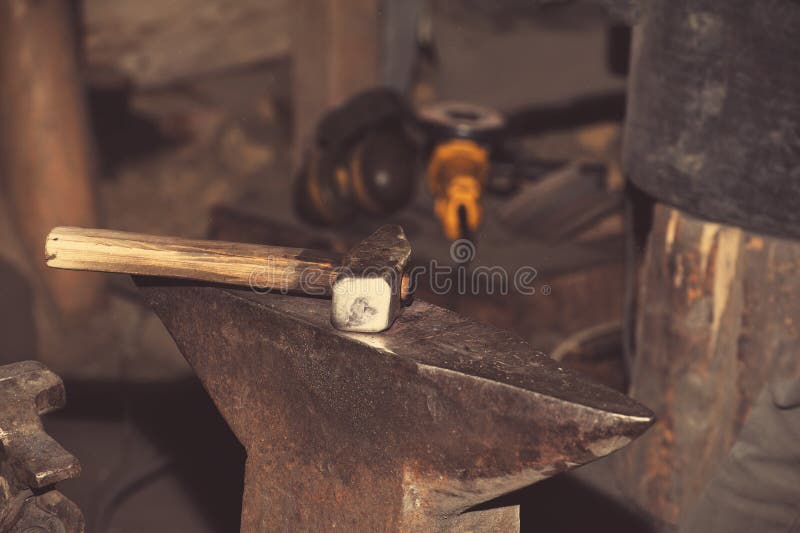 Hammer and Anvil, Detail of a Forge, Metal Tools Stock Photo - Image of ...