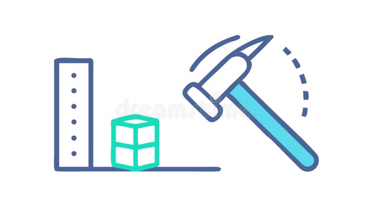 Hammer and a Block of Stone with a Ruler, Craftsmanship Icon, Vector ...