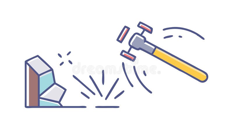 Hammer Breaking Apart a Crystal, Smashing and Discovery Icon, Vector ...