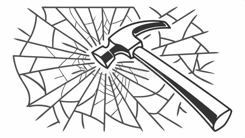 Hammer Breaking Glass, Destruction and Impact Design Vector Design ...