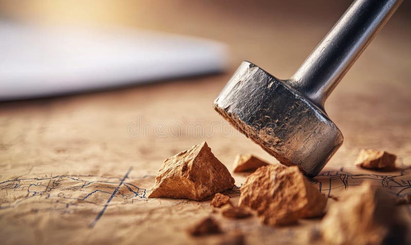A Hammer Breaks Stones on a Vintage Map, Symbolizing Problem-solving ...